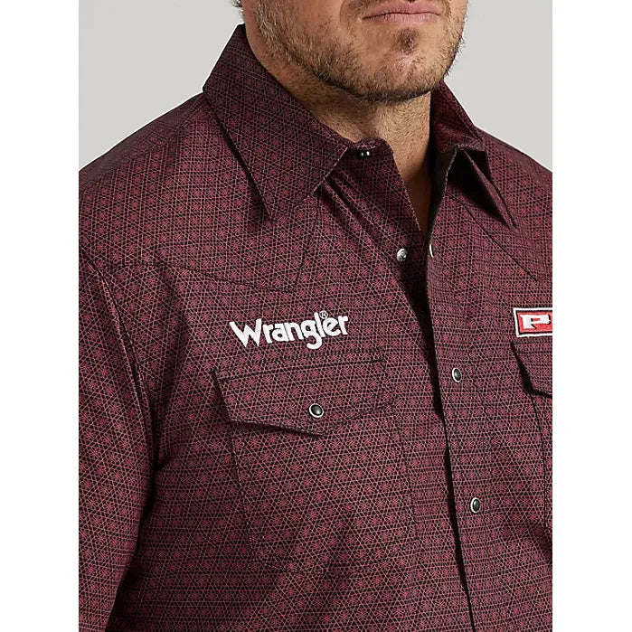 MEN'S WRANGLER® PBR® LOGO LONG SLEEVE PRINT WESTERN SNAP SHIRT IN CARM ...