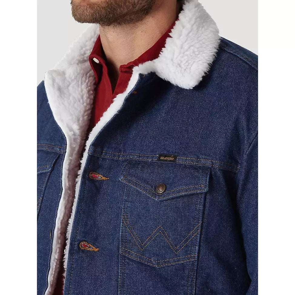 Mens Wrangler Sherpa Blue Denim Western Cowboy Trucker Rodeo Jacket ...